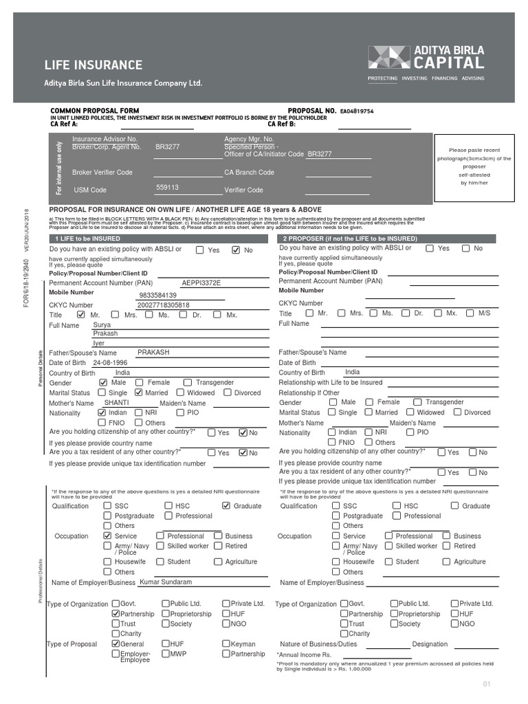 Application Form - 009023919 - 17615 | PDF | Insurance | Life Insurance