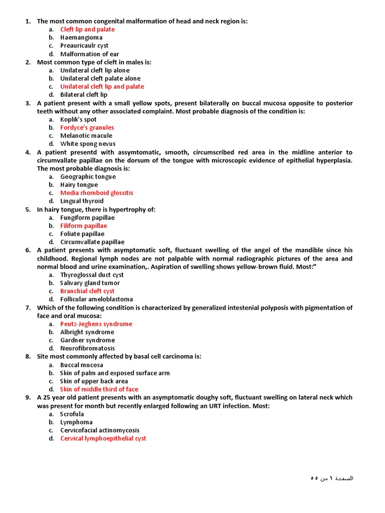 OMFS Question Bank-1 | PDF | Tongue | Lymphoma