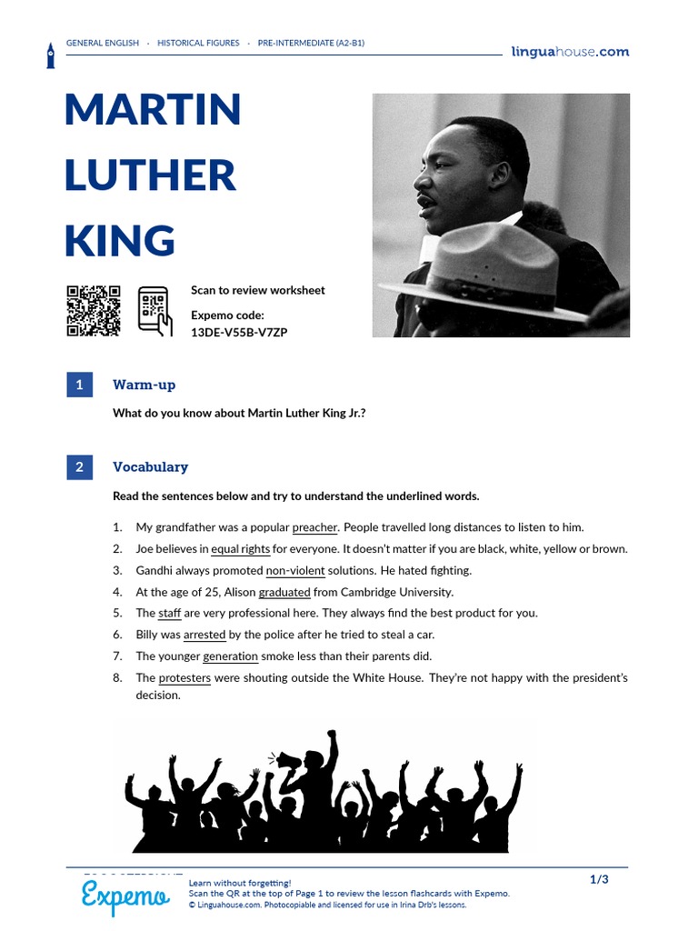 MLK for Pre-Intermediate Learners | PDF | Martin Luther King Jr.