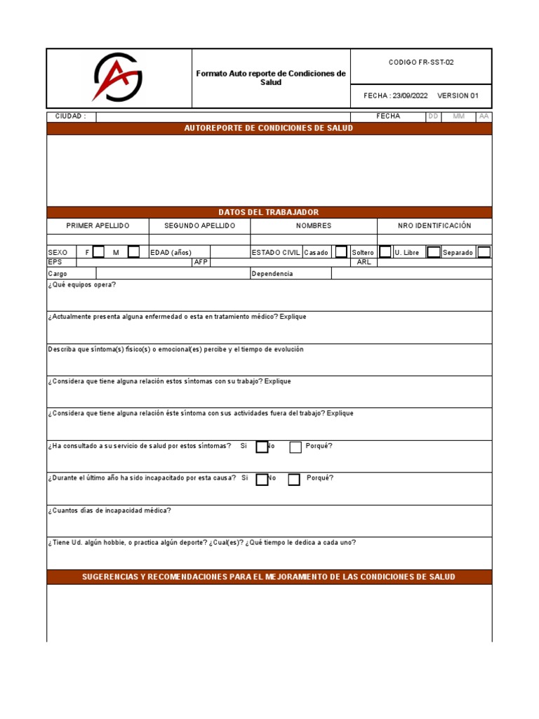 Fr-sst-02 Formato de Autoreporte de Condiciones de Salud | PDF ... Fr-sst-02 Formato de Autoreporte de Condiciones de Salud | PDF ...