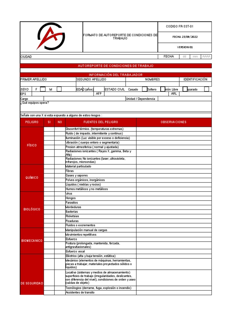 Fr-sst-01 Formato de Autoreporte de Condiciones de Trabajo | PDF | Rayo ... Fr-sst-01 Formato de Autoreporte de Condiciones de Trabajo | PDF | Rayo ...