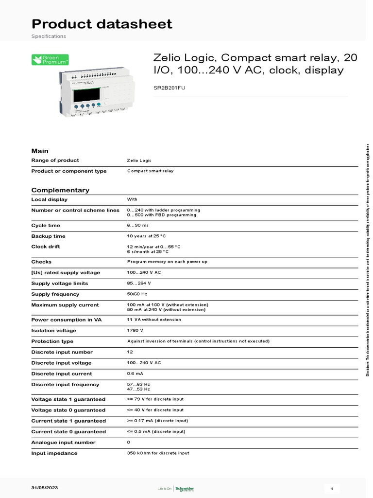 Zelio Logic SR2 - SR3 - SR2B201FU | PDF | Relay | Alternating Current