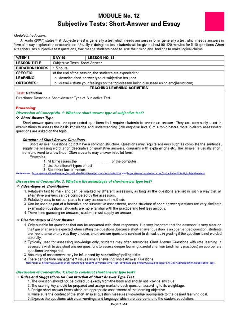 PCK3.6 Module12 | PDF | Educational Assessment | Question