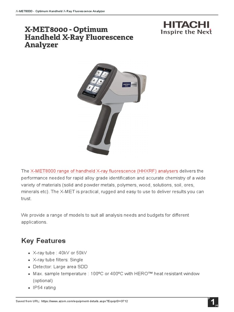 X MET8000 Optimum Handheld X Ray Fluorescence Analyzer | PDF | Metals | Recycling