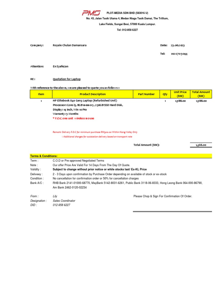 HP Laptop Quotation and Receipt | PDF | Computer Related Introductions ...