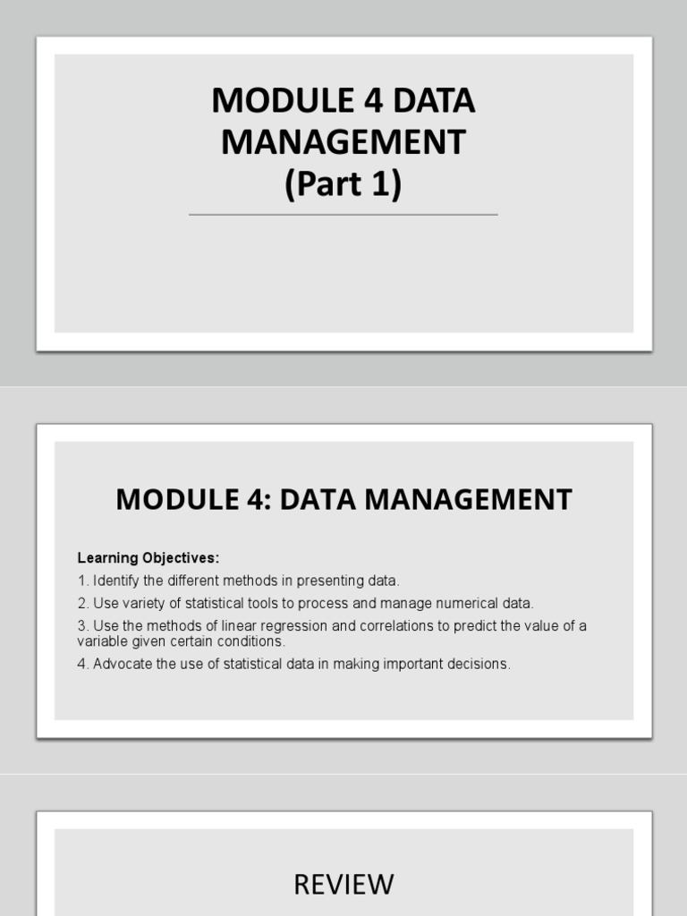 Module 4 Data Management (Part 1) | PDF | Statistics | Regression Analysis