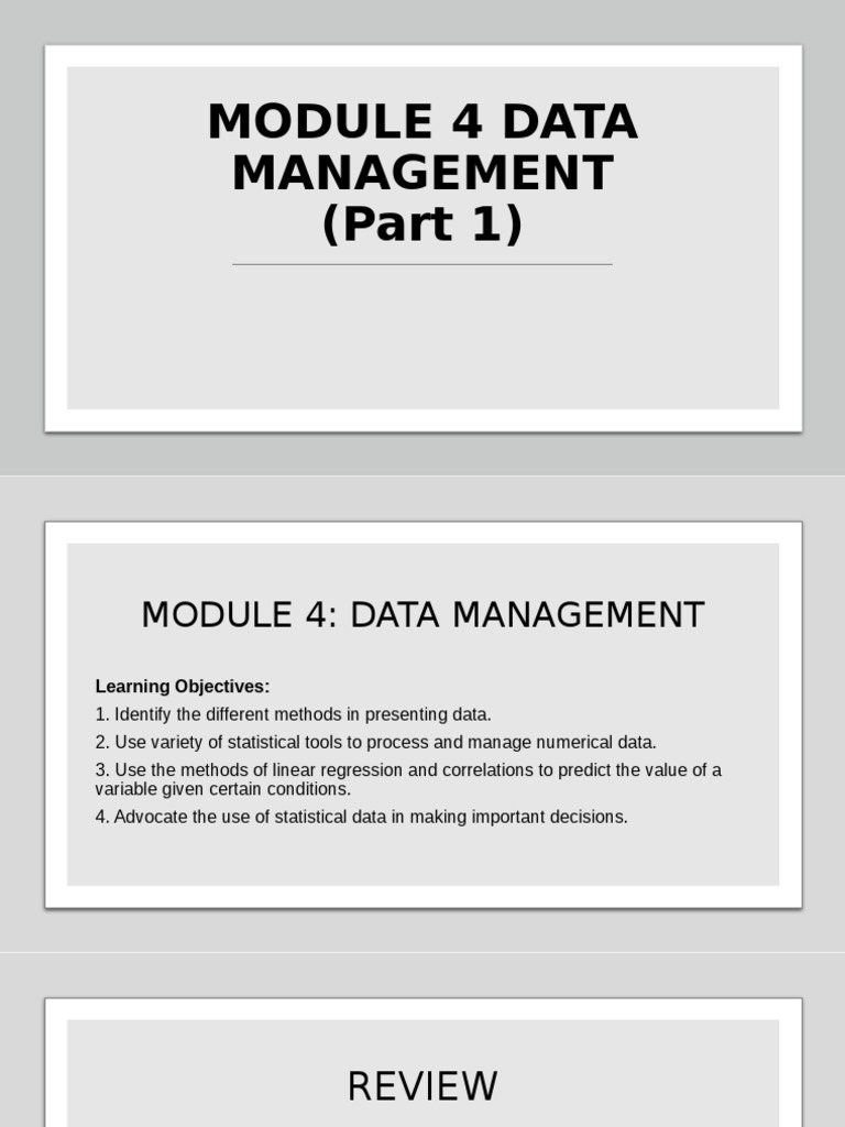 Module 4 Data Management (Part 1) | PDF | Mode (Statistics) | Mean
