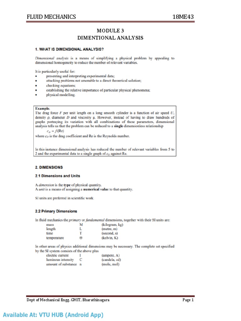 Fluid Mechanics Module 3 Dimensional Analysis | PDF