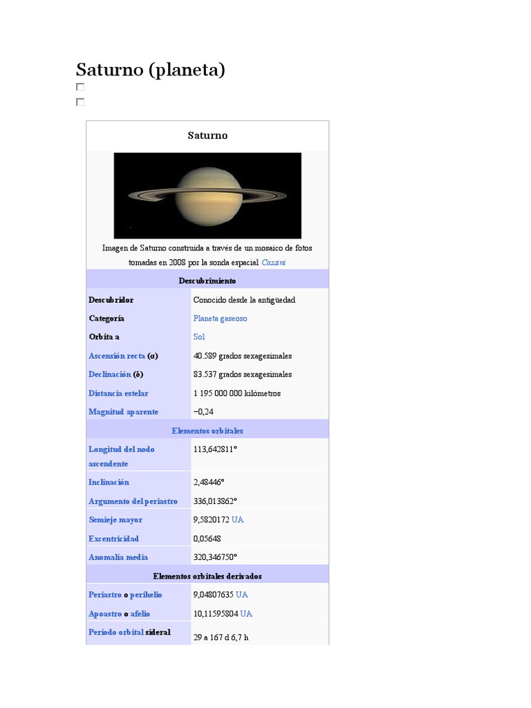 Saturno: El Gigante de los Anillos | PDF | Saturno | Planetas