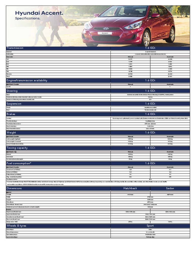 Hyundai Accent Specifications Sheet | PDF | Seat Belt | Automatic ...