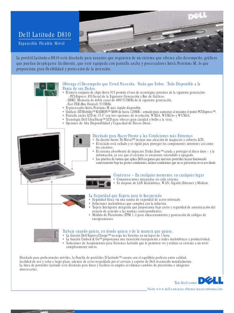 Spec Latit d810 Es | PDF | Microprocesador | Wifi