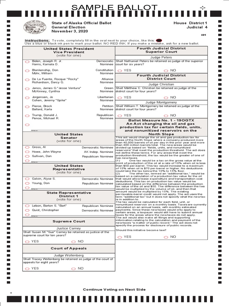 2020 Alaska Sample Ballot (HD1 JD4) | PDF | Voting | Elections