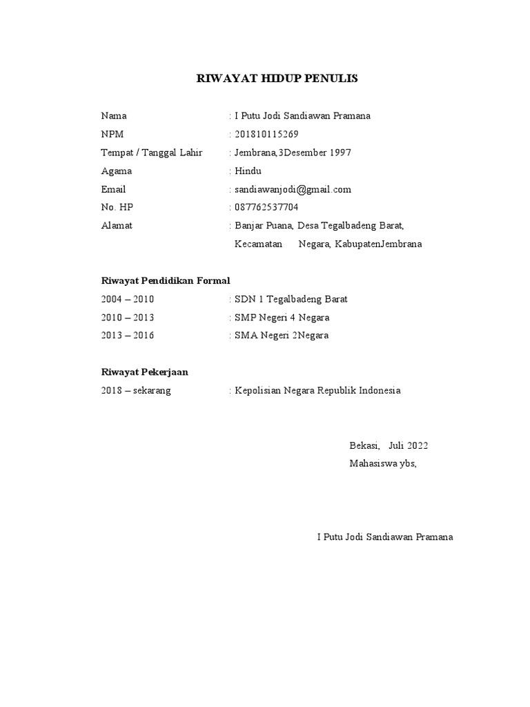 Riwayat Hidup Penulis | PDF