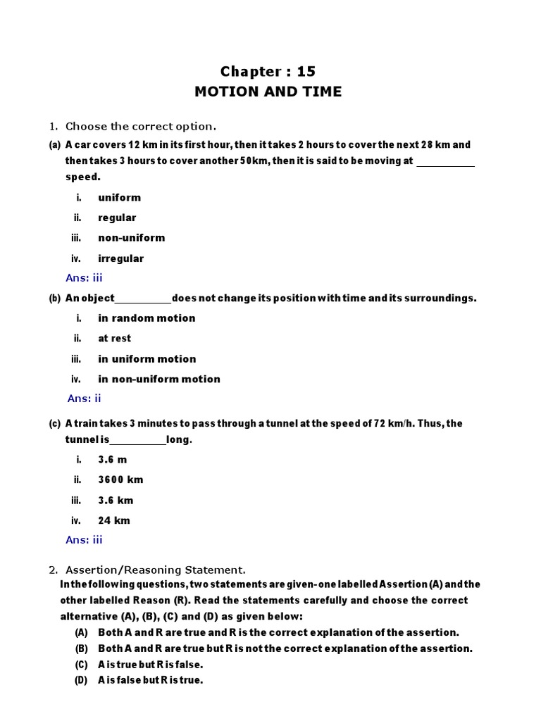 Workbook exercise of Motion and Time | PDF | Speed | Time
