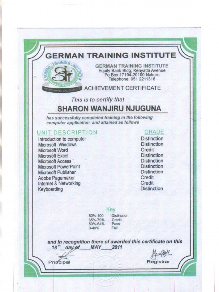 German Tec. Inst. Achievement Cert. | PDF