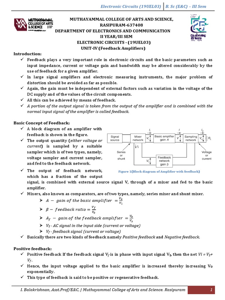 EC - Unit 4 - Negative Feedback | Download Free PDF | Amplifier | Feedback