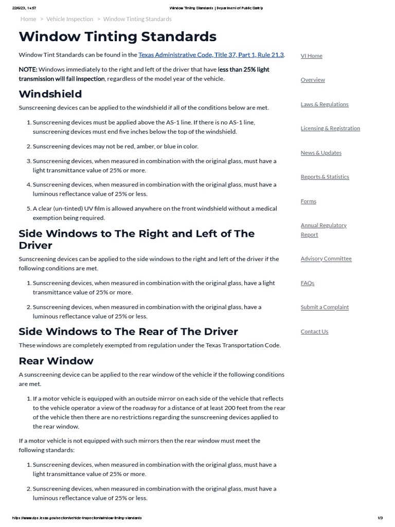 Window Tinting Standards - Department of Public Safety | PDF | Vehicles ...