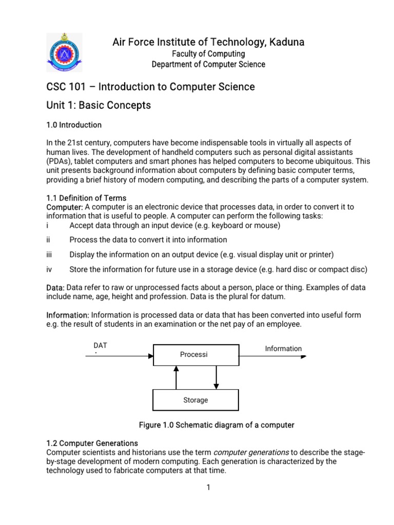 CSC101 First Lecture MAIN | PDF | Computing | Computer Engineering