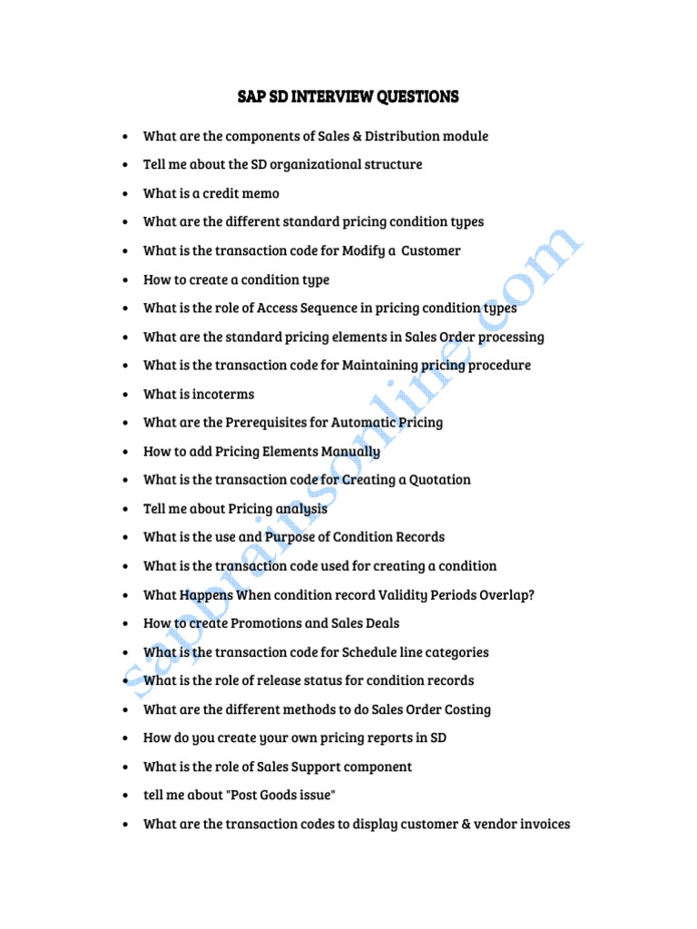 Sap SD Interview Questions in PDF | PDF