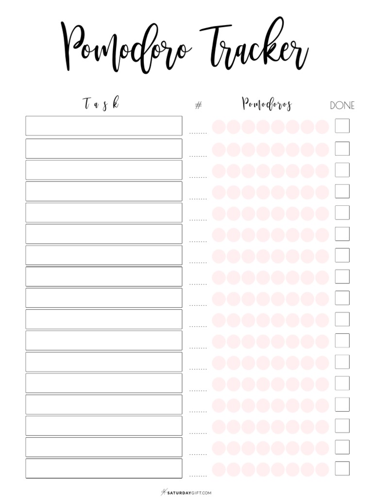 Pomodoro Technique PDF Task Tracker Sheet SaturdayGift | PDF