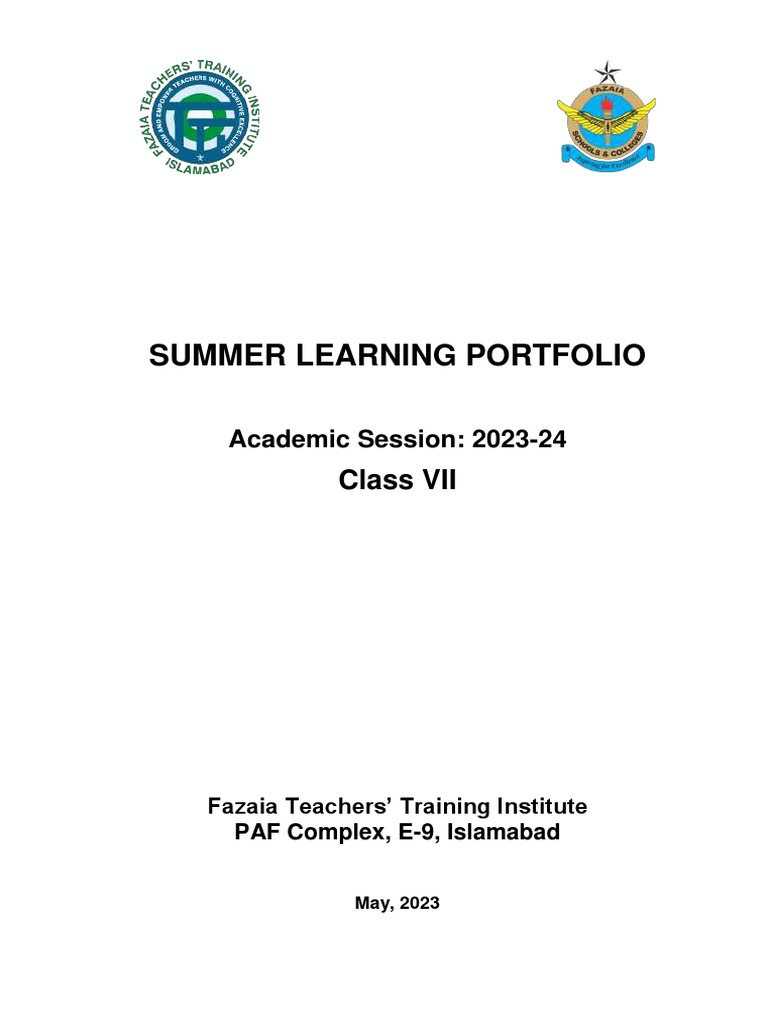 Class VII Summer Learning Portfolio | PDF | Word | Verb