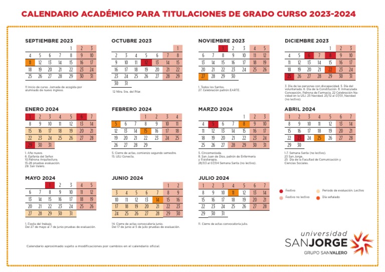 Calendario Académico para Titulaciones de Grado Curso 2023-2024 - V1 ...