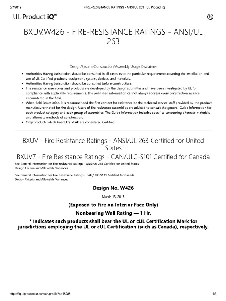 FIRE-RESISTANCE RATINGS - ANSI - UL 263 - UL Product Iq | PDF