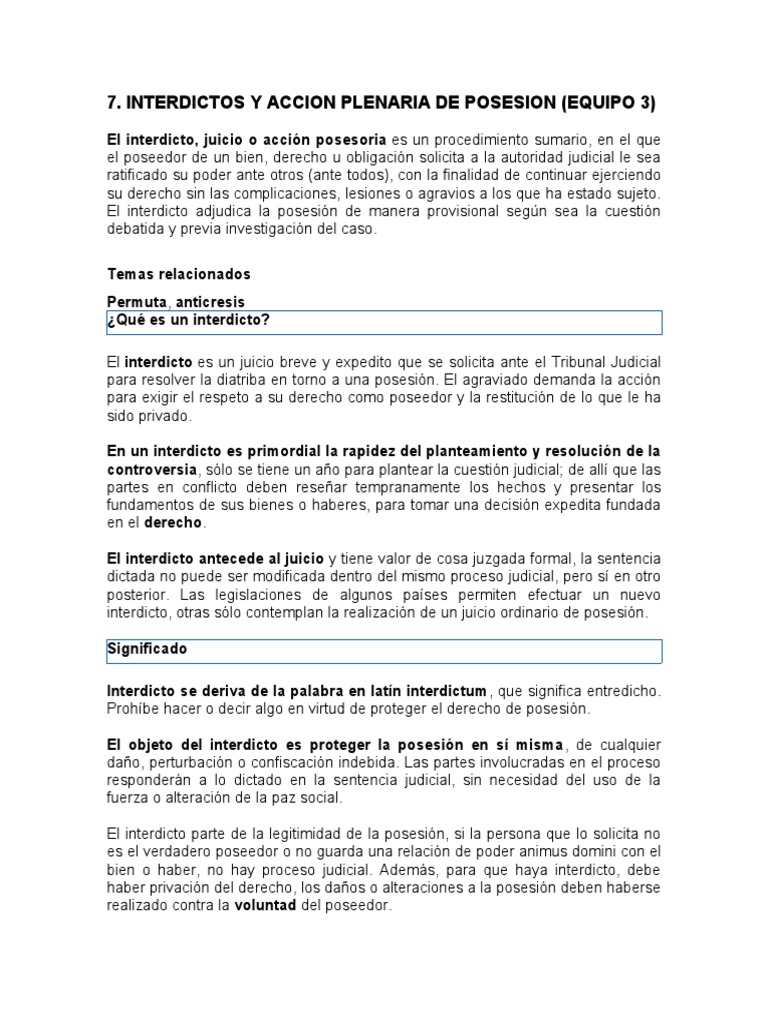 INTERDICTOS | PDF | Posesión (Ley) | Derecho Civil (Common Law)
