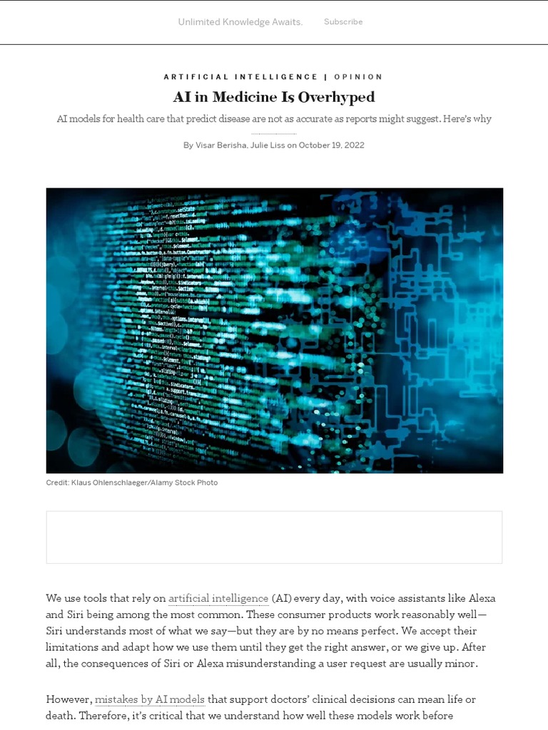 AI in Medicine Is Overhyped - Scientific American | PDF | Artificial Intelligence | Intelligence ...