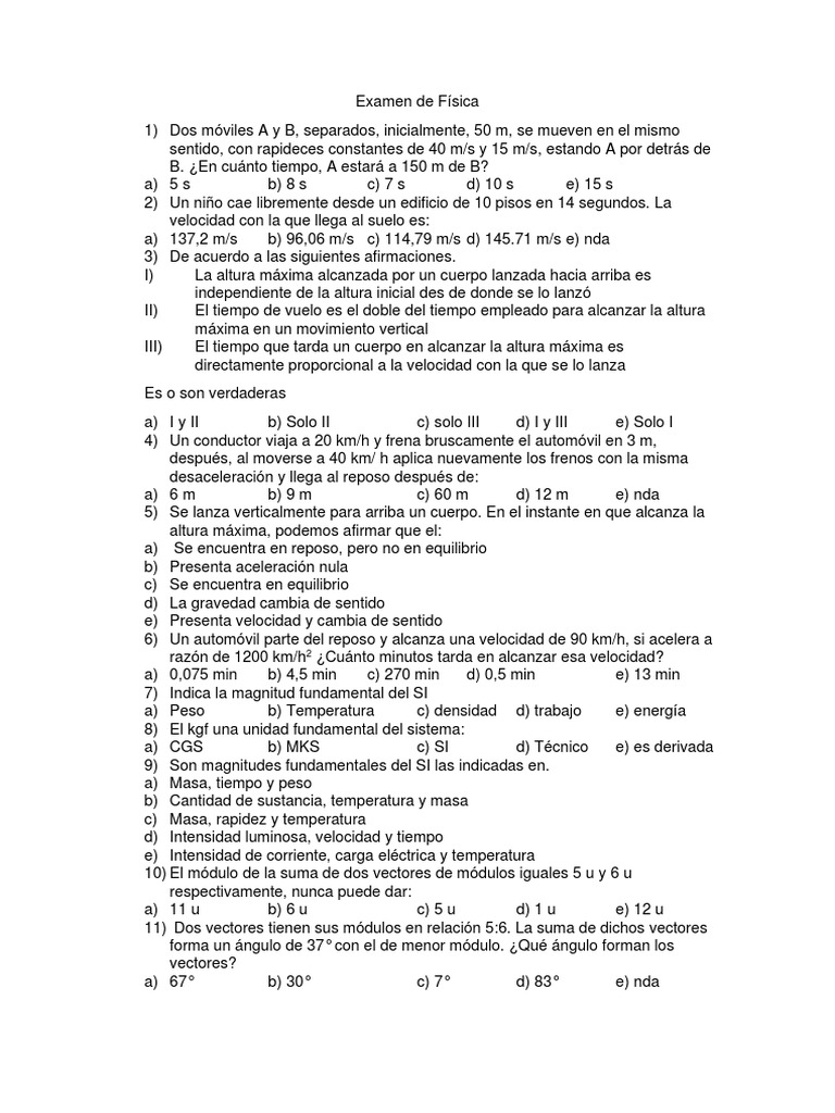 Examen de Vectores y Cinemática | PDF | Velocidad | Vector Euclidiano