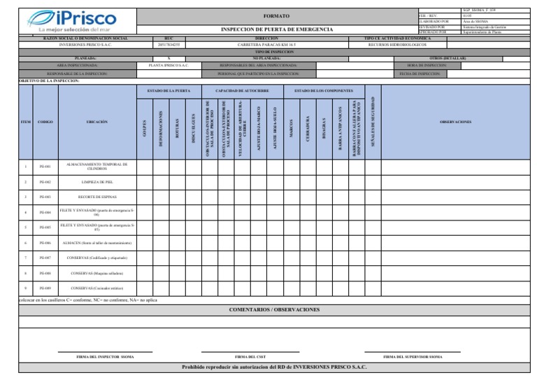 SGP - SSOMA - F - 039 Formato de Inspeccion de Puertas de Emergencias ... SGP - SSOMA - F - 039 Formato de Inspeccion de Puertas de Emergencias ...
