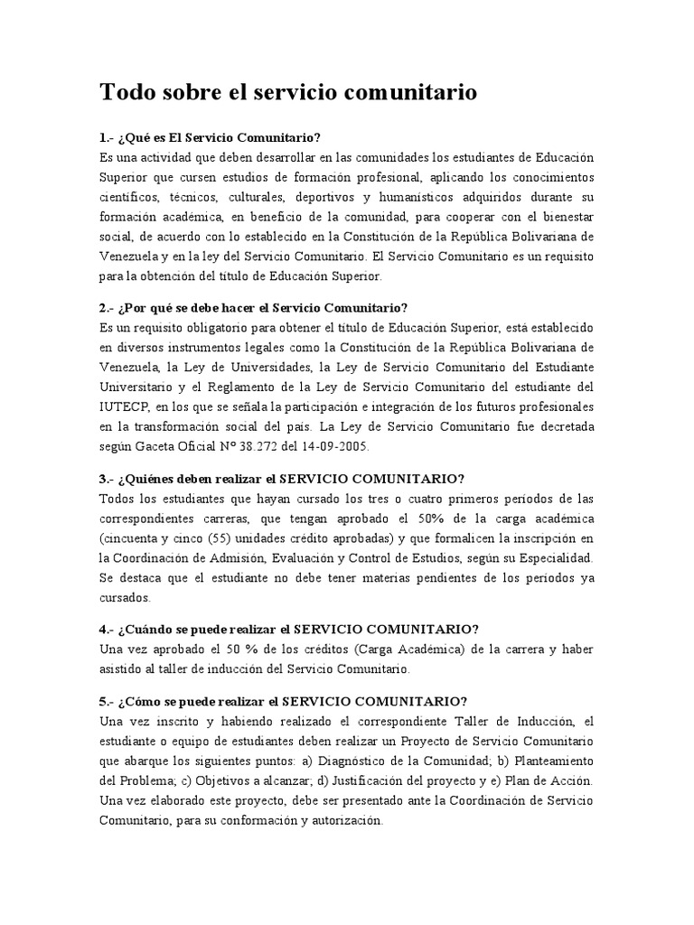 Todo Sobre El Servicio Comunitario | PDF | Educación más alta