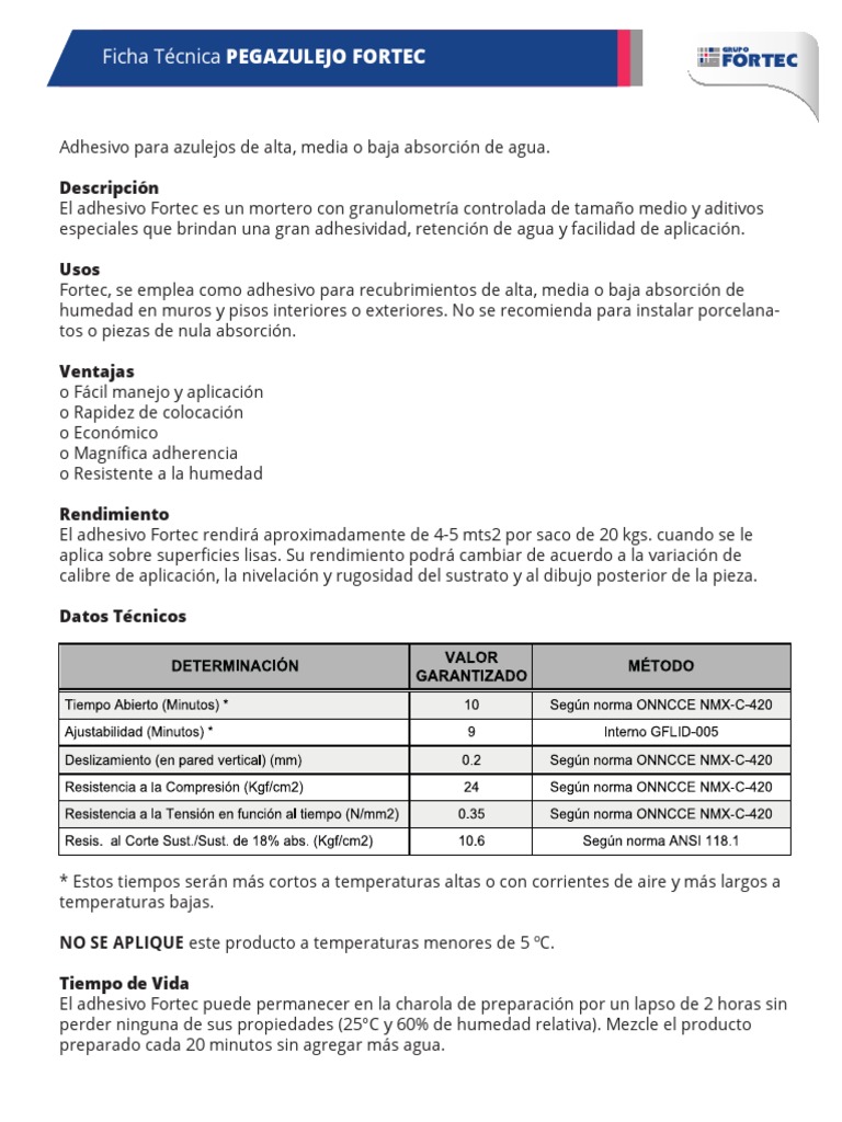 Ficha Tecnica Fortec | PDF
