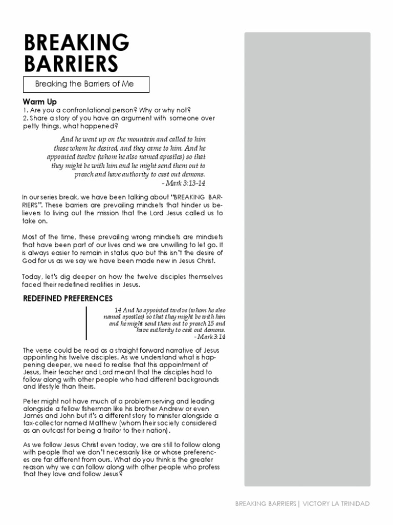 Breaking Barriers Wk3 | PDF | Jesus | Disciple (Christianity)