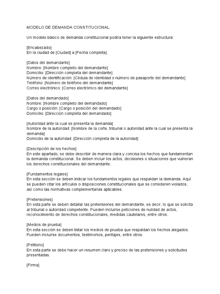 Modelo de Demanda Constitucional | PDF