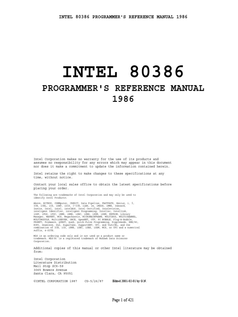 INTEL 80386: Programmer'S Reference Manual 1986 | PDF | Software ...
