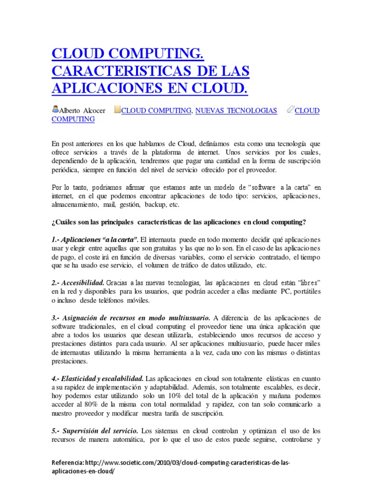 Caracteristicas de Las Aplicaciones en El CLOUD | PDF | Computación en ...