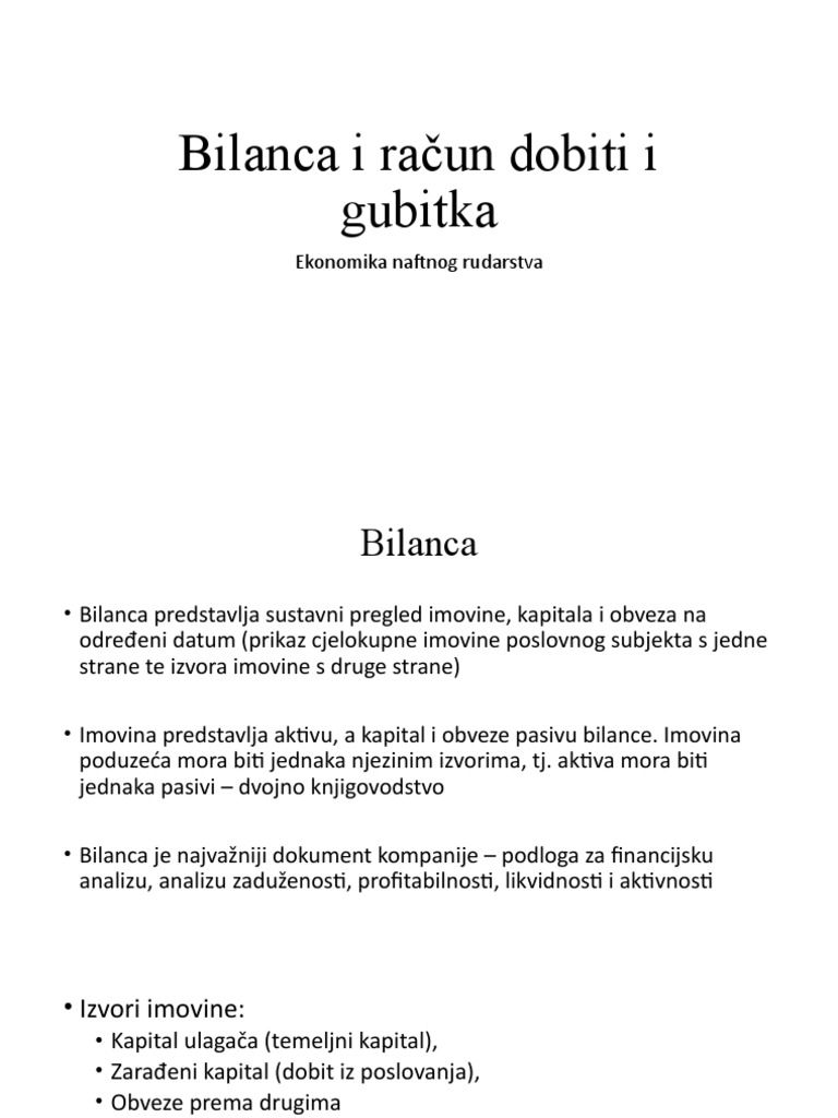 Bilanca I Račun Dobiti I Gubitka | PDF