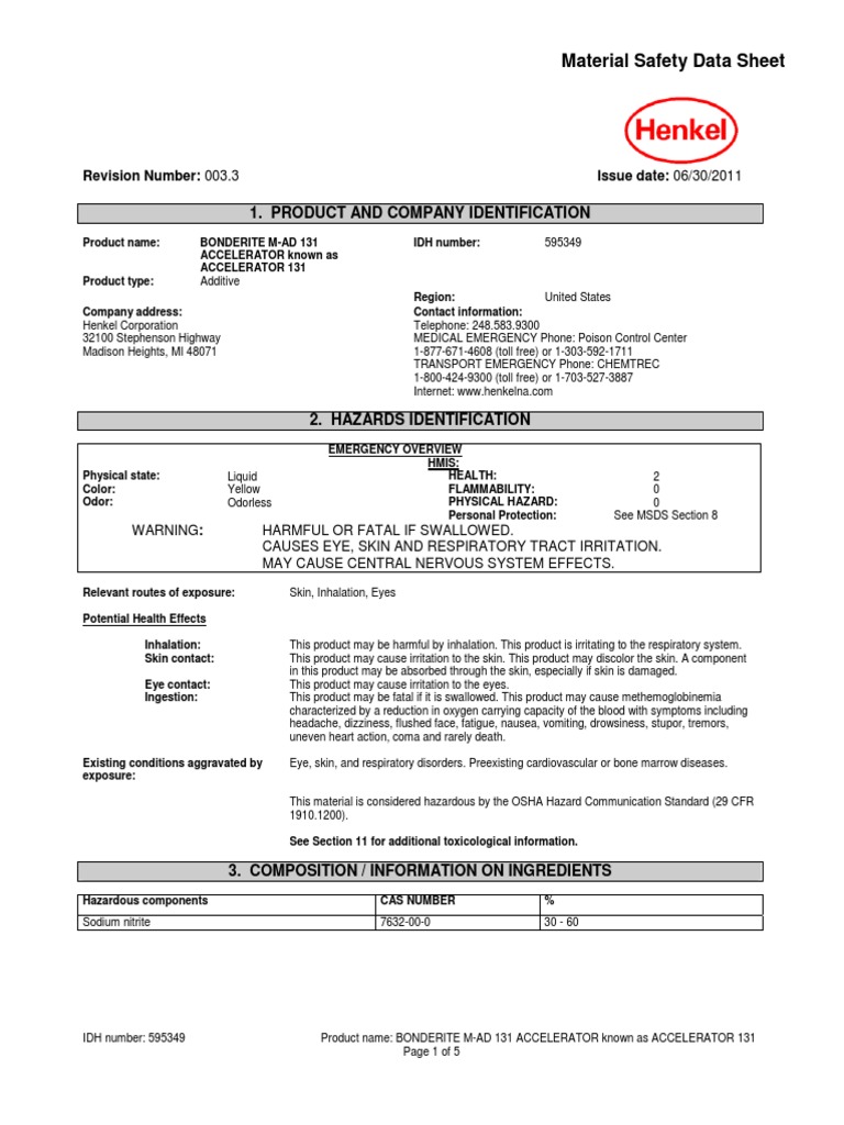 Bonderite M-Ad 131 - SDS | PDF | Hazardous Waste | Dangerous Goods