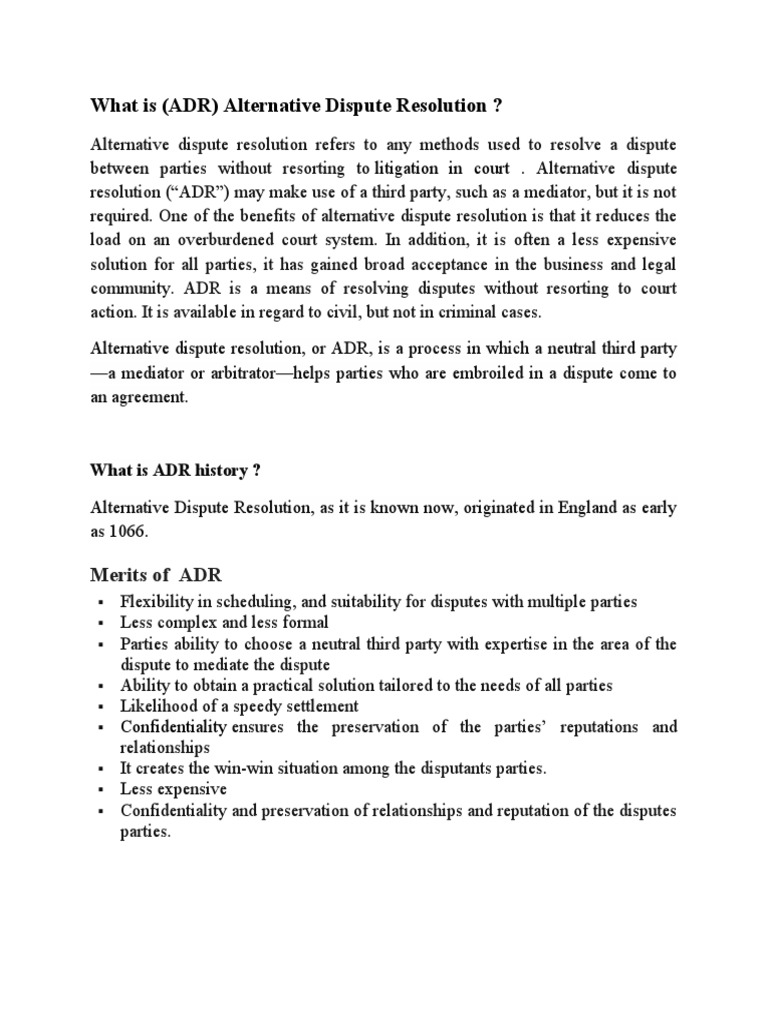 What Is (ADR) Alternative Dispute Resolution ?: Litigation in Court | Download Free PDF ...