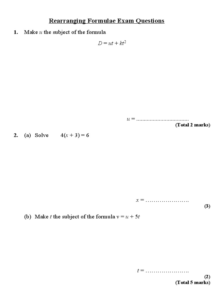 Rearranging Formulae Exam Questions | PDF | Teaching Methods & Materials