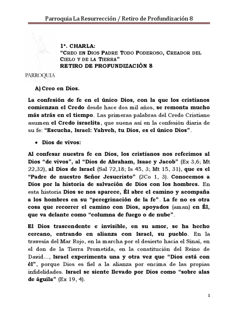 1º Charla - Creo en Dios Padre Todo Poderoso Creador Del Cielo y de La Tierra | PDF | Jesús | Dios