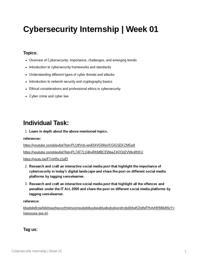 Cybersecurity Internship Week 01 | PDF | Computer Security | Security Cybersecurity Internship Week 01 | PDF | Computer Security | Security