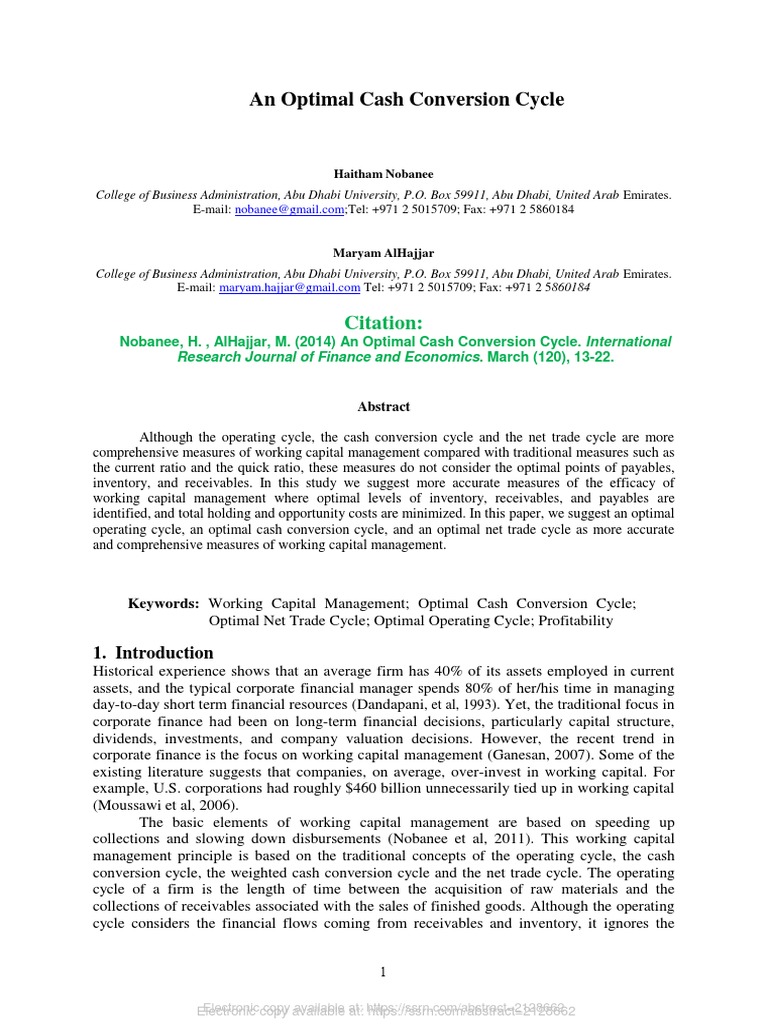 An Optimal Cash Conversion Cycle | PDF | Working Capital | Inventory