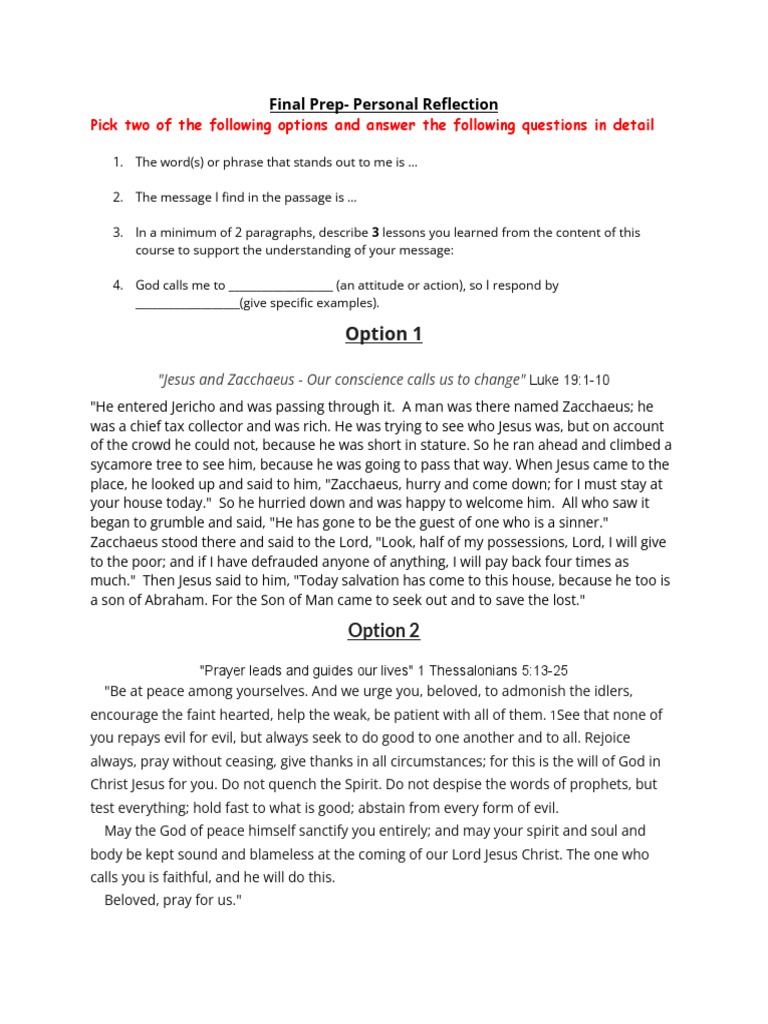 Final Prep - Personal Reflection | PDF | Jesus | Prayer