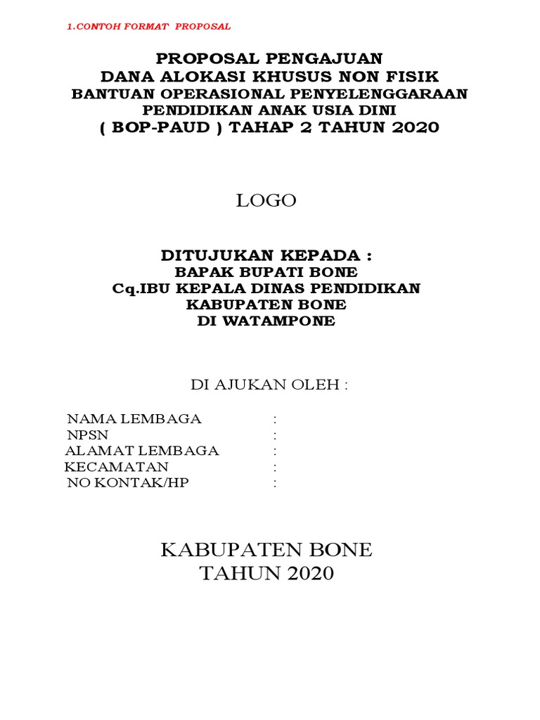 Contoh Format Pengajuan Bop Paud Tahap 2 2020 Klop | PDF