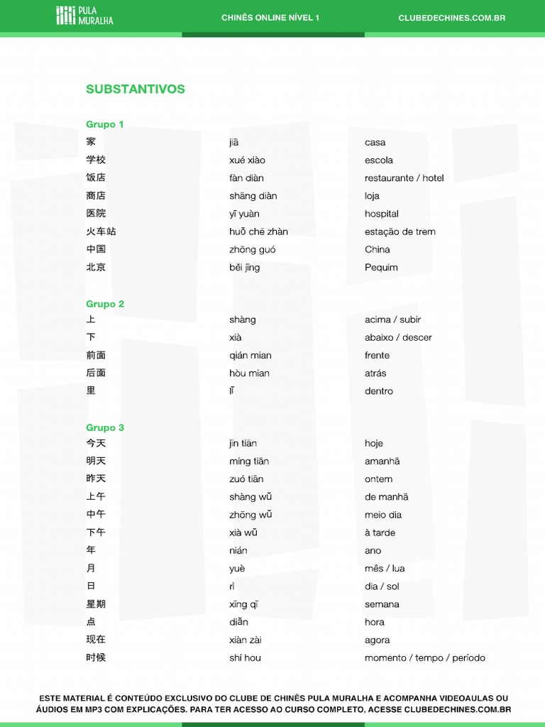 Vocabulario HSK 1 - Livro HSK 1 | PDF