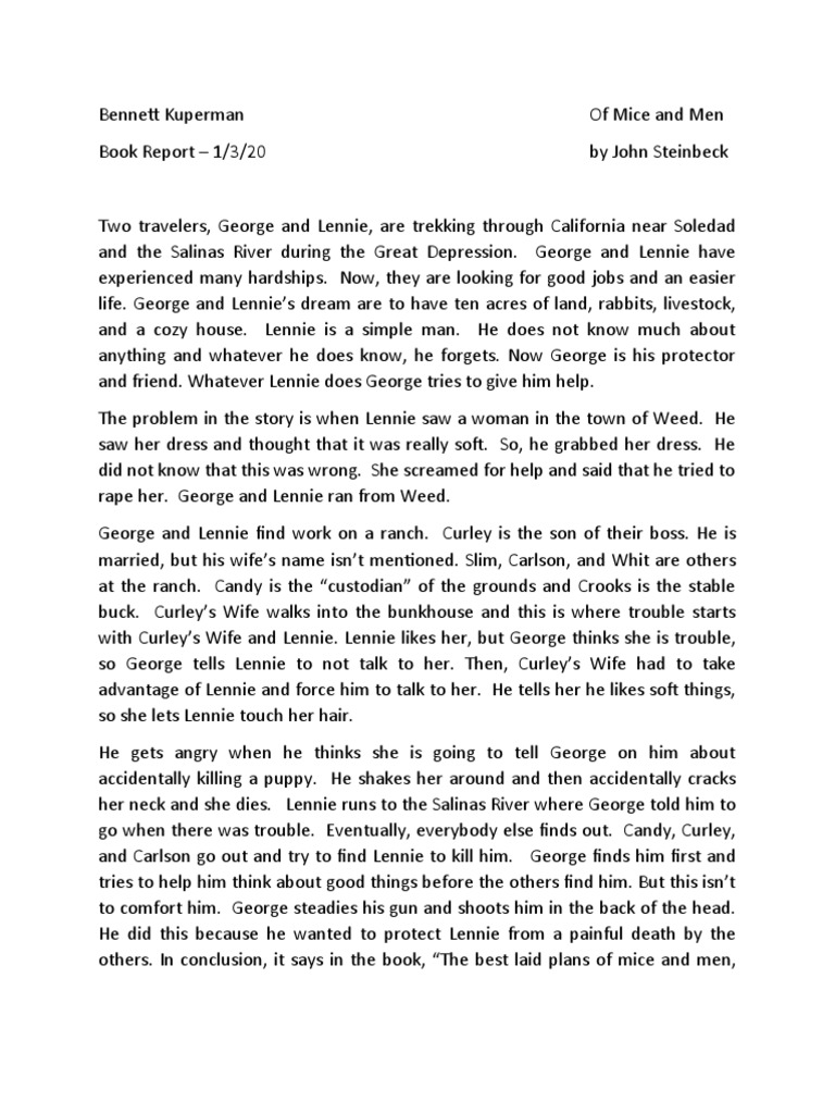 Of Mice and Men 3 Paragraph Summary | PDF