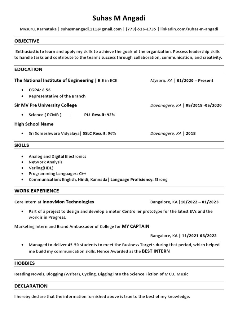 Suhas M Angadi - CV | PDF