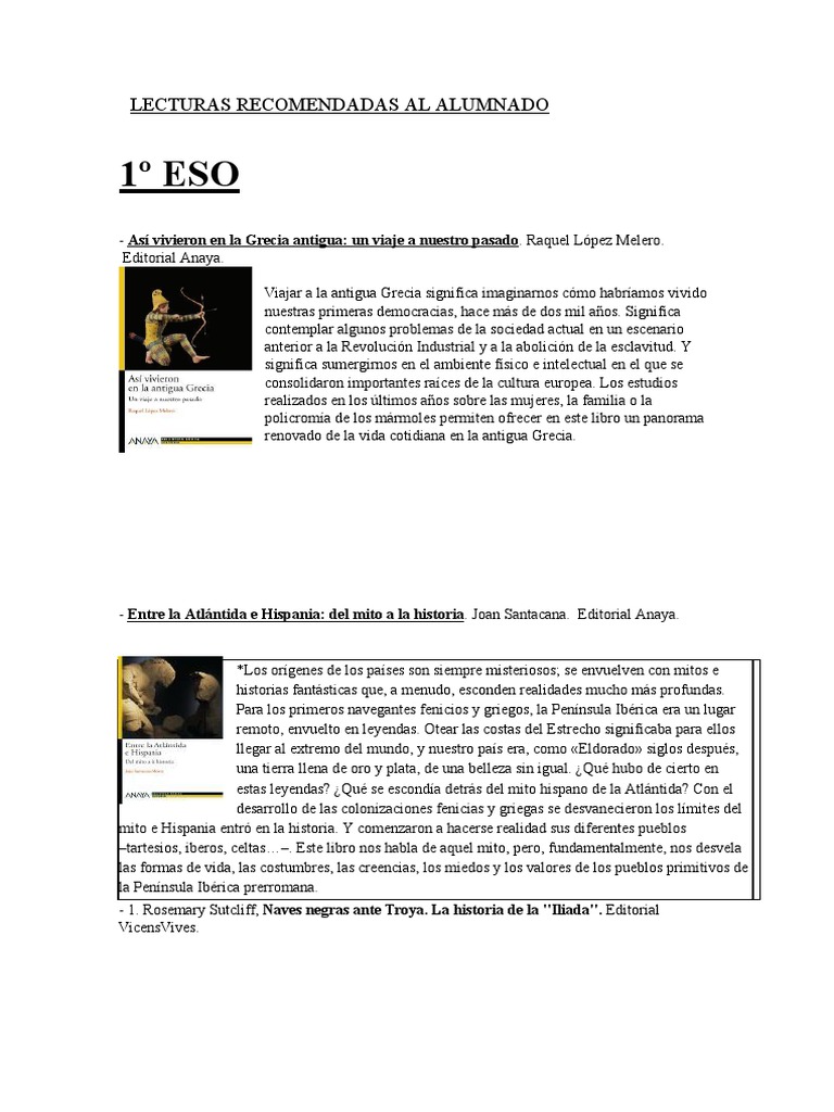 Anexo 3. LECTURAS RECOMENDADAS AL ALUMNADO | PDF | Primera Guerra Mundial | Edades medias